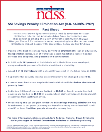SSI Savings Penalty Elimination Act Toolkit | National Down Syndrome Society (NDSS)